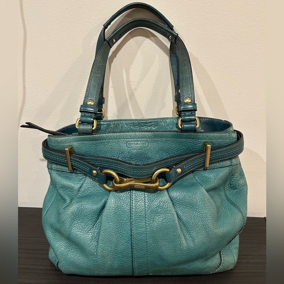 Coach | Bags | Coach Hamptons Teal Blue Leathercarryall Satchel Bag ...